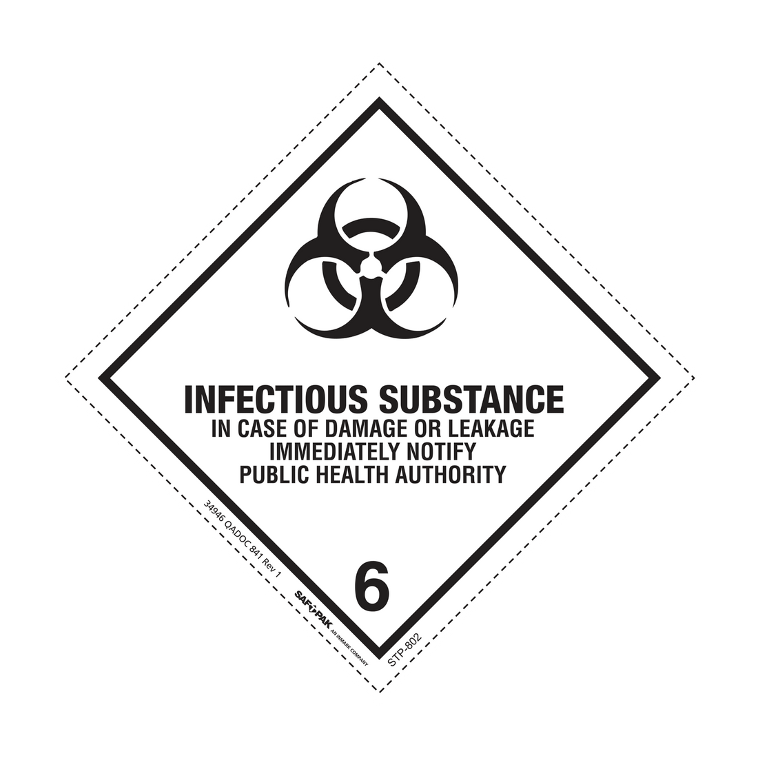 Saf-T-Pak® STP-802 Class 6.2 Infectious Substance Labels, 4 x 4", 120 ...